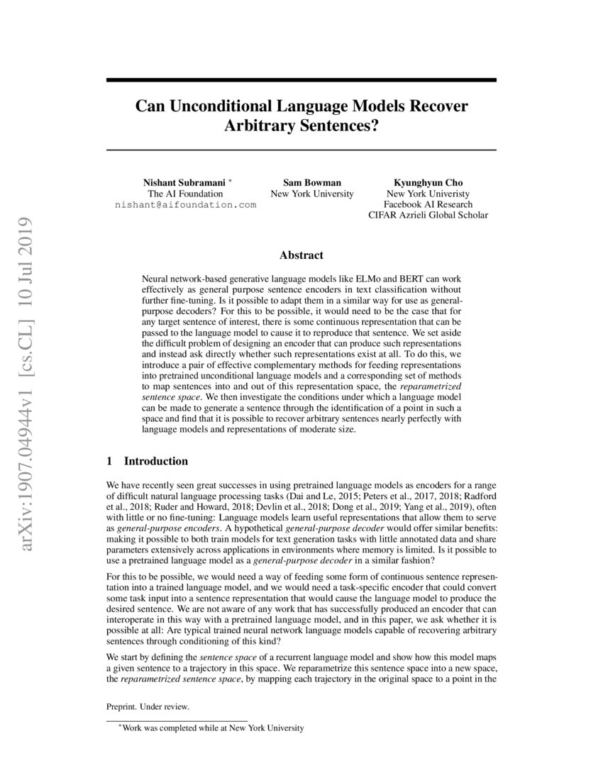 Can Unconditional Language Models Recover Arbitrary Sentences? | DeepAI