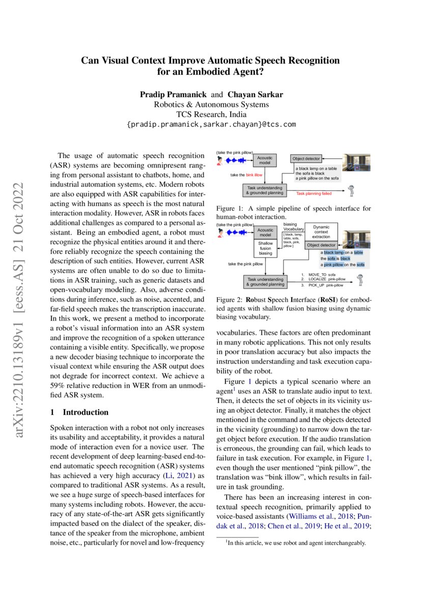 Can Visual Context Improve Automatic Speech Recognition for an Embodied Agent? | DeepAI