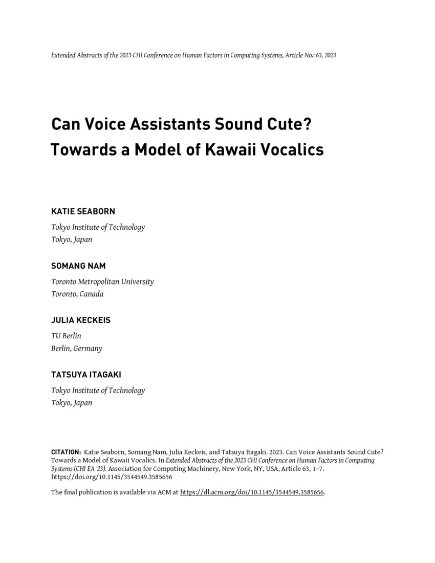 Can Voice Assistants Sound Cute? Towards a Model of Kawaii Vocalics ...