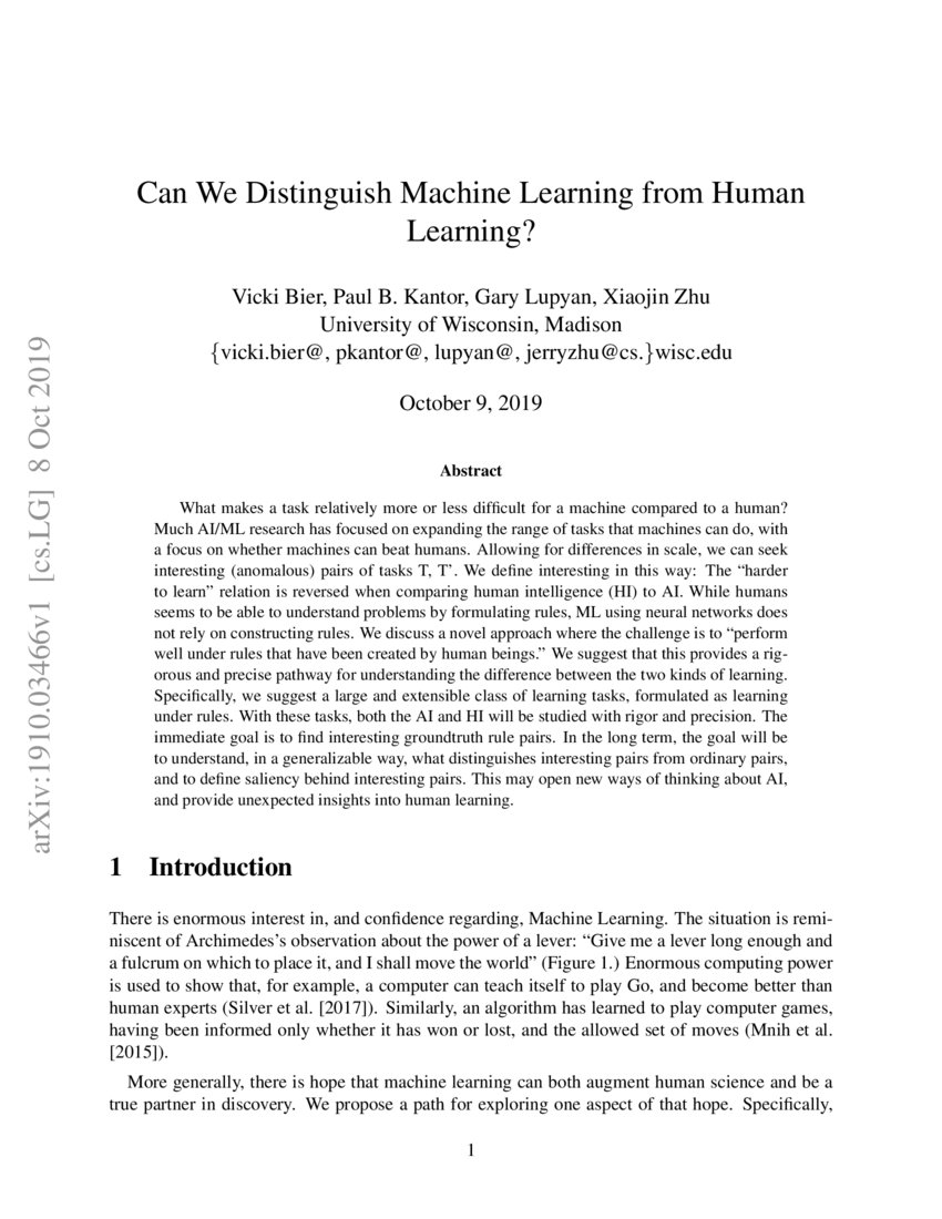 Can We Distinguish Machine Learning from Human Learning? | DeepAI