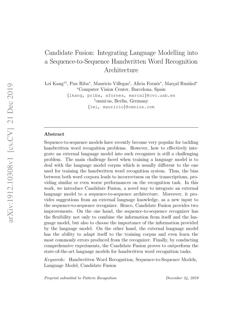 Candidate Fusion: Integrating Language Modelling into a Sequence-to-Sequence Handwritten Word ...