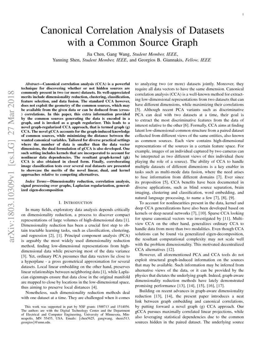 Canonical Correlation Analysis Of Datasets With A Common Source Graph Deepai