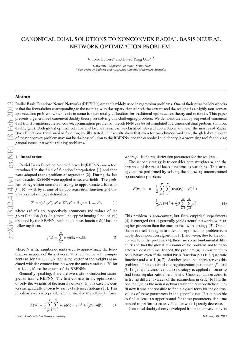 Canonical dual solutions to nonconvex radial basis neural network optimization problem | DeepAI