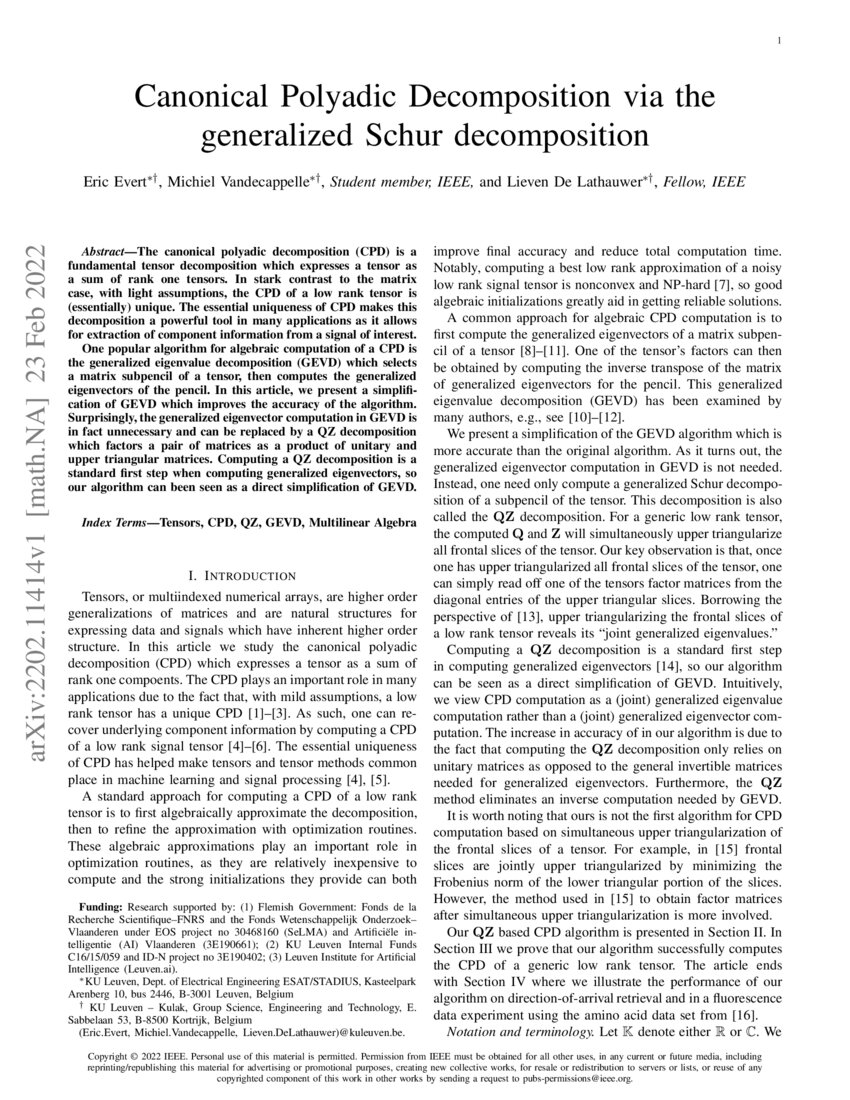 Canonical Polyadic Decomposition via the generalized Schur decomposition | DeepAI