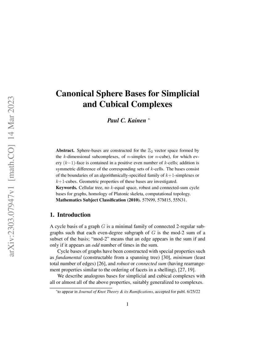 Canonical Sphere Bases For Simplicial And Cubical Complexes Deepai 