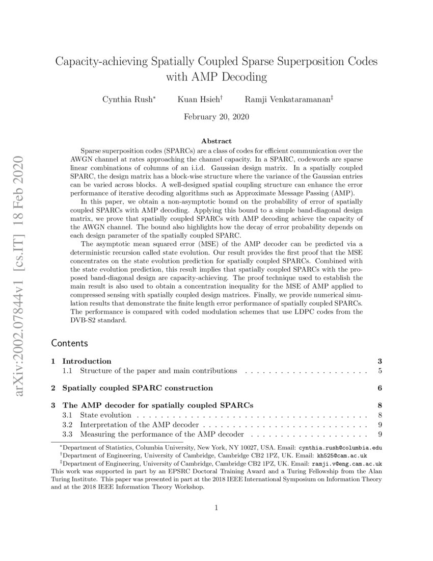 Capacity-achieving Spatially Coupled Sparse Superposition Codes with AMP Decoding | DeepAI