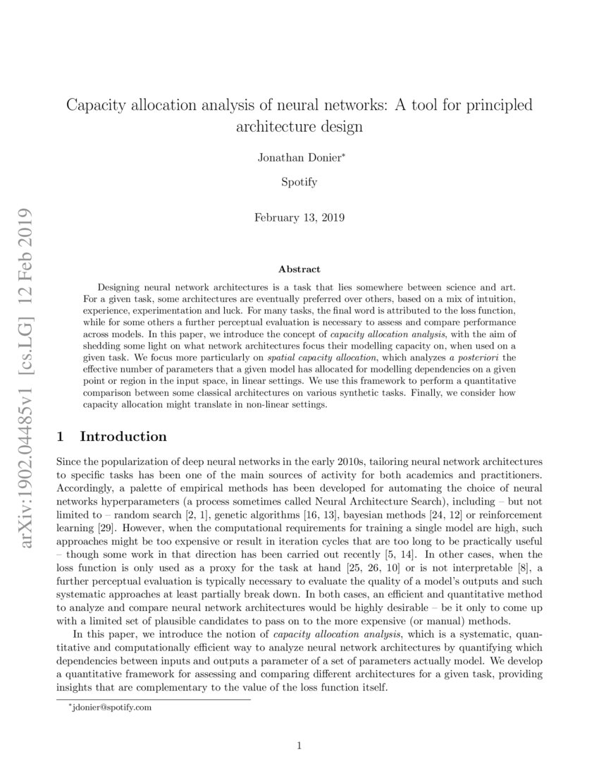 Capacity Allocation Analysis Of Neural Networks A Tool For Principled