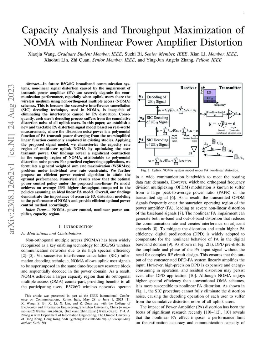 Capacity Analysis And Throughput Maximization Of Noma With Nonlinear Power Amplifier Distortion