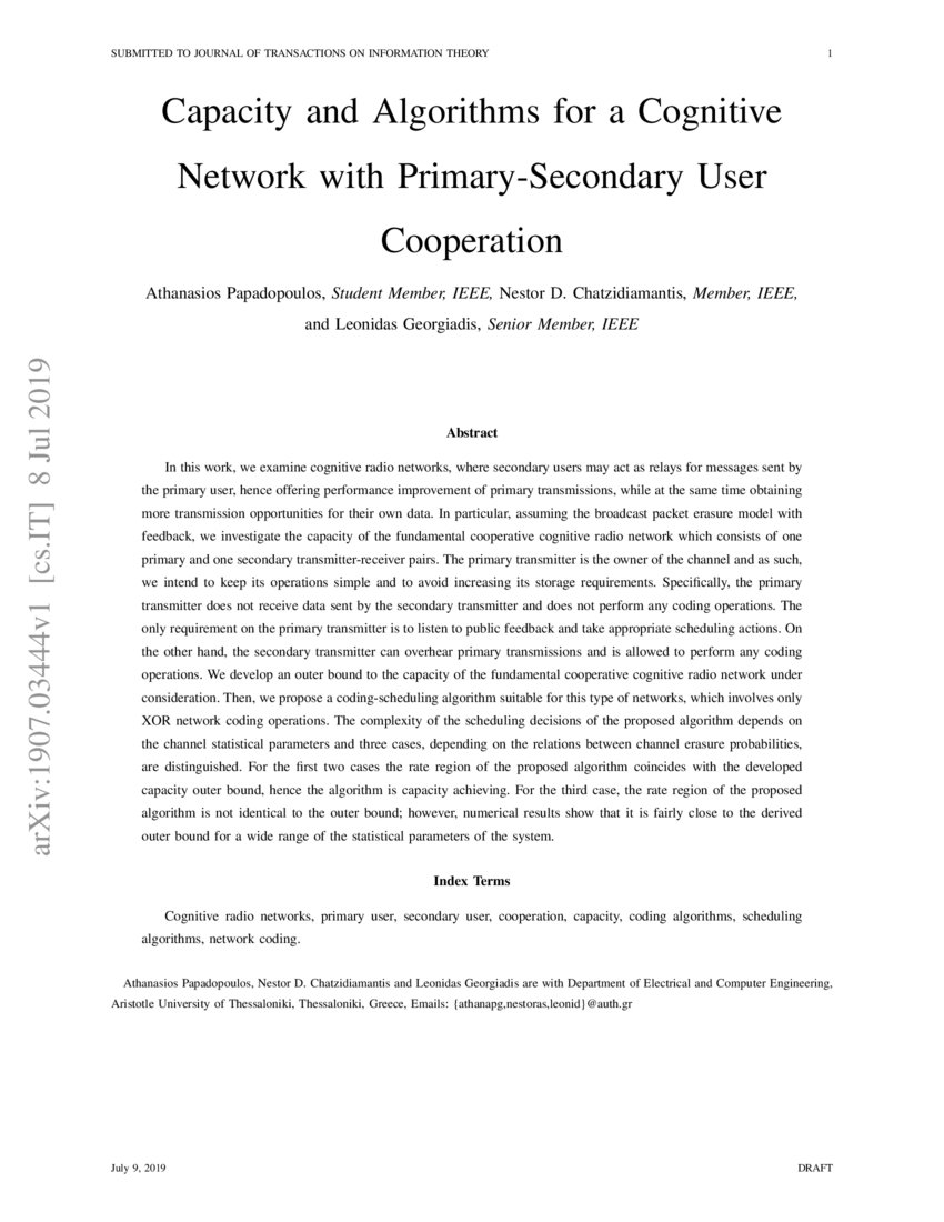 Capacity And Algorithms For A Cognitive Network With Primary Secondary User Cooperation Deepai
