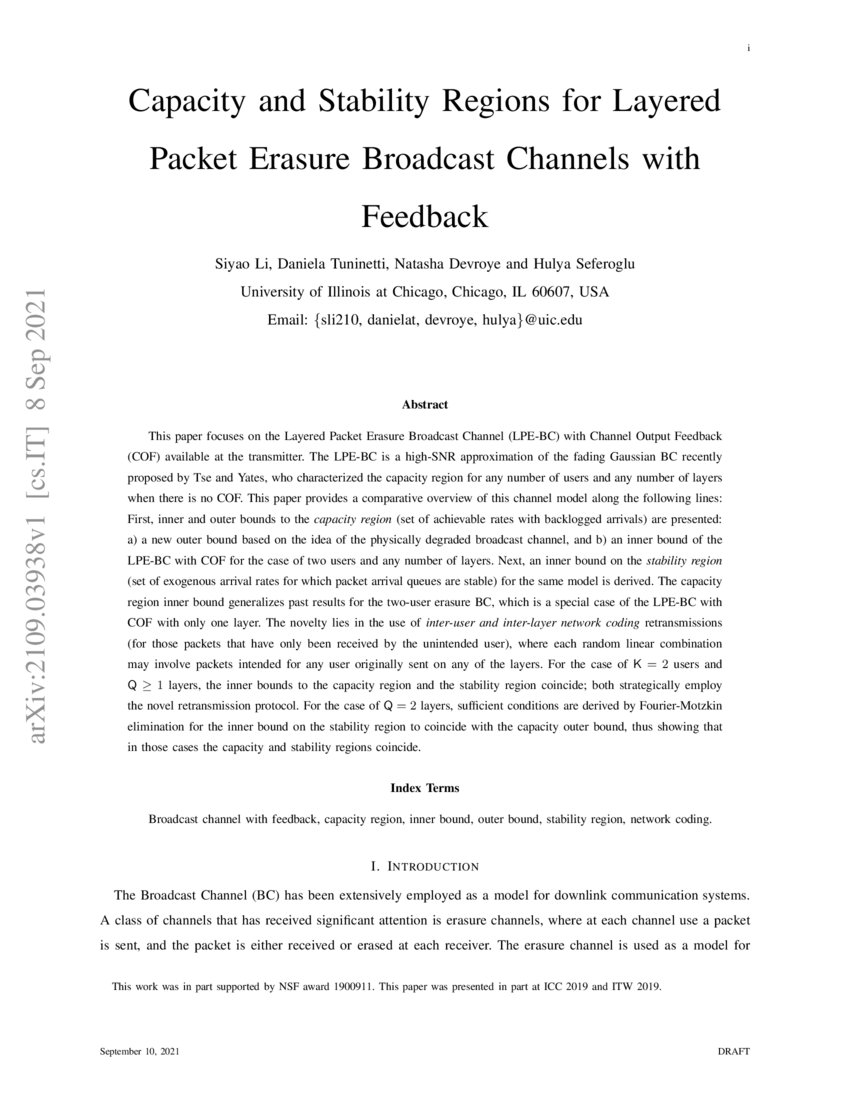 Capacity and Stability Regions for Layered Packet Erasure Broadcast Channels with Feedback | DeepAI