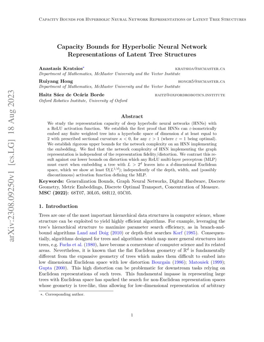 Capacity Bounds For Hyperbolic Neural Network Representations Of Latent