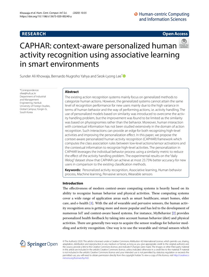 CAPHAR: context-aware personalized human activity recognition using associative learning in ...