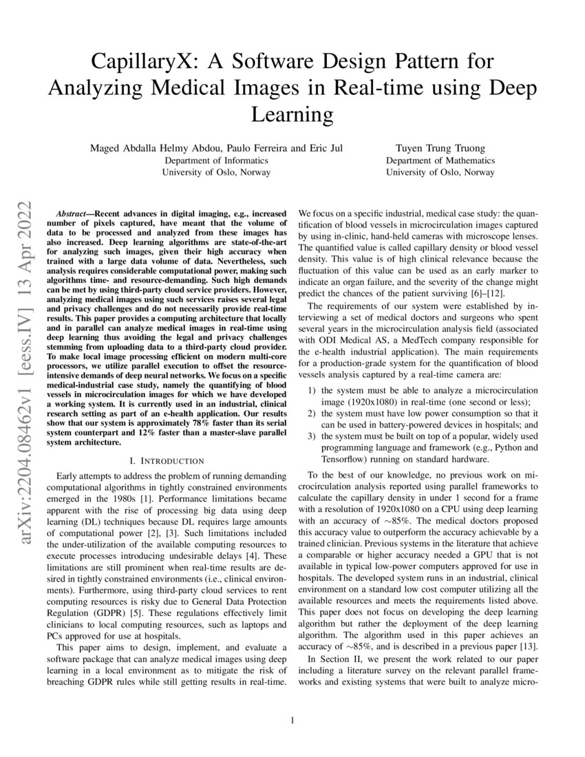 CapillaryX: A Software Design Pattern for Analyzing Medical Images in Real-time using Deep ...