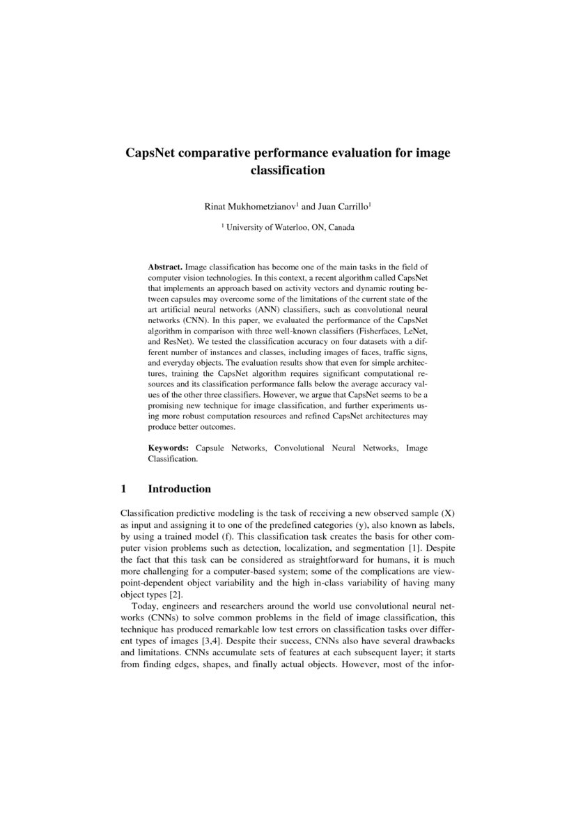 Capsnet Comparative Performance Evaluation For Image Classification