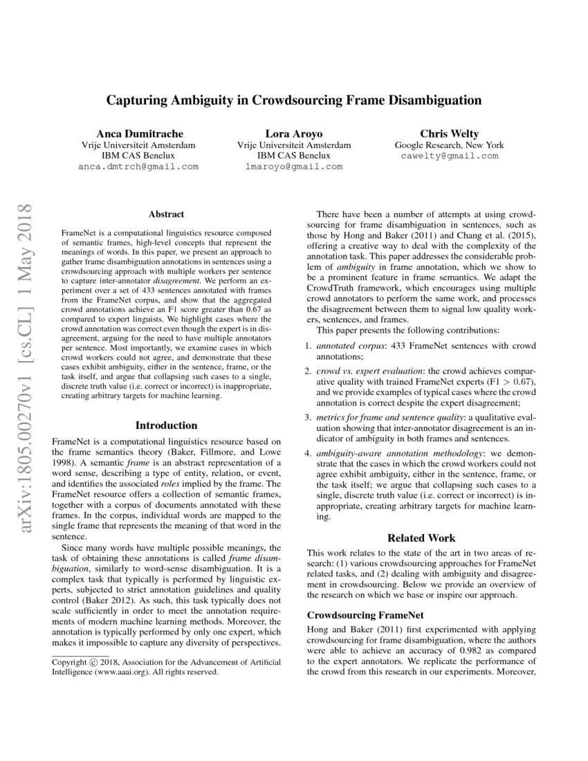Capturing Ambiguity in Crowdsourcing Frame Disambiguation | DeepAI