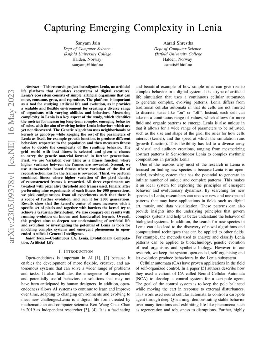 Capturing Emerging Complexity In Lenia Deepai