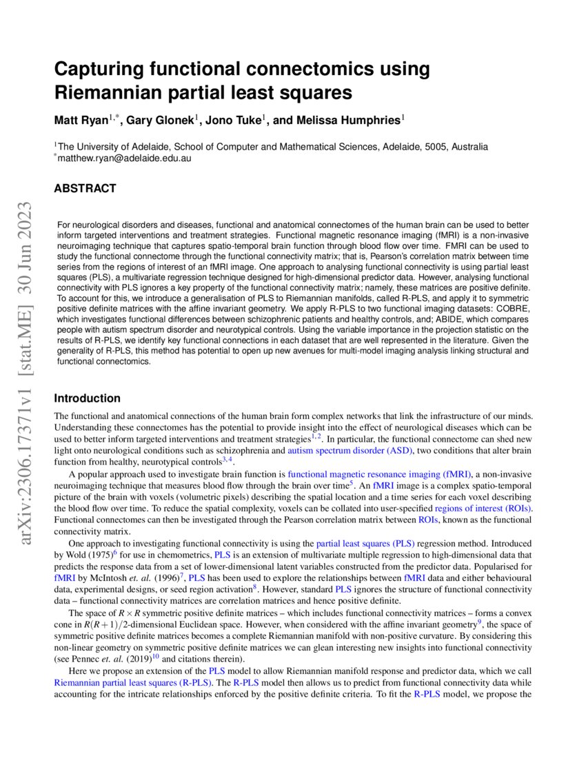 Capturing Functional Connectomics Using Riemannian Partial Least