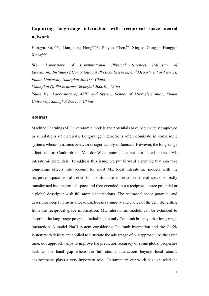 Capturing Long Range Interaction With Reciprocal Space Neural Network