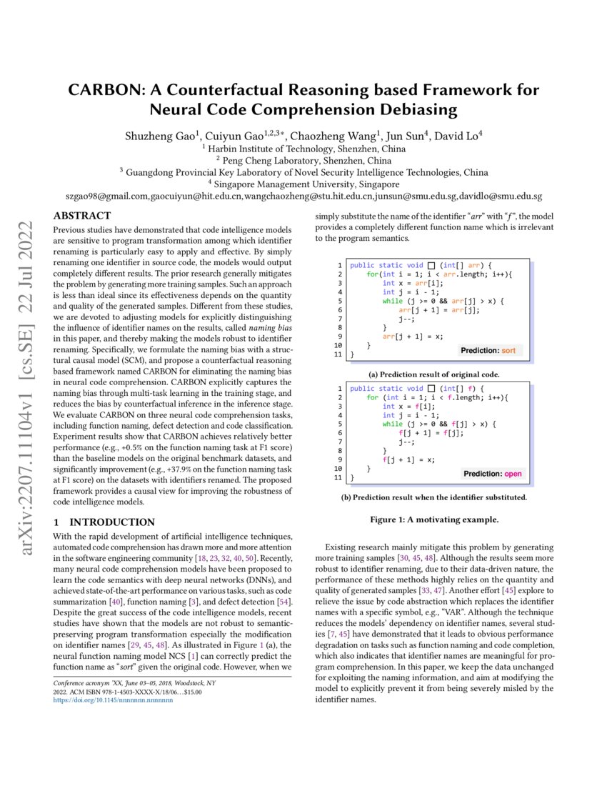 Carbon A Counterfactual Reasoning Based Framework For Neural Code Comprehension Debiasing Deepai