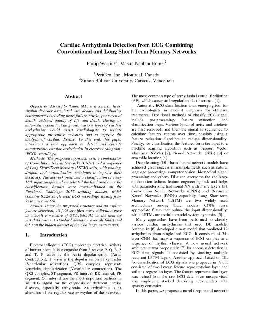Cardiac Arrhythmia Detection from ECG Combining Convolutional and Long ... Cardiac Arrhythmia Detection from ECG Combining Convolutional and Long ...