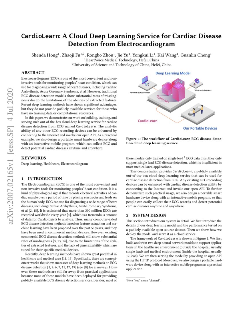 Cardiolearn A Cloud Deep Learning Service For Cardiac Disease Detection From Electrocardiogram
