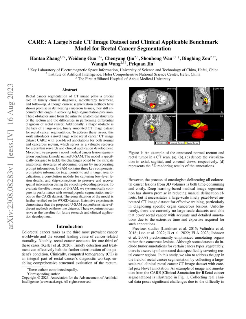 Care A Large Scale Ct Image Dataset And Clinical Applicable Benchmark Model For Rectal Cancer