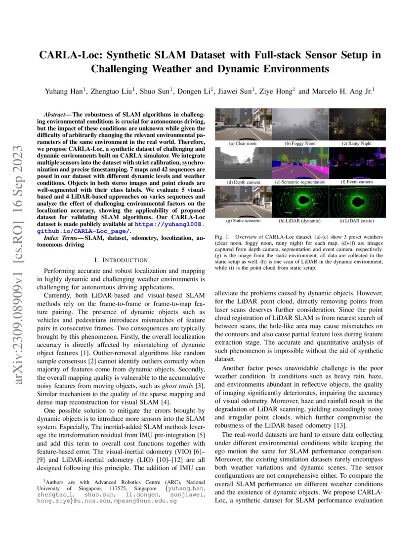 CARLA-Loc: Synthetic SLAM Dataset with Full-stack Sensor Setup in ... CARLA-Loc: Synthetic SLAM Dataset with Full-stack Sensor Setup in ...