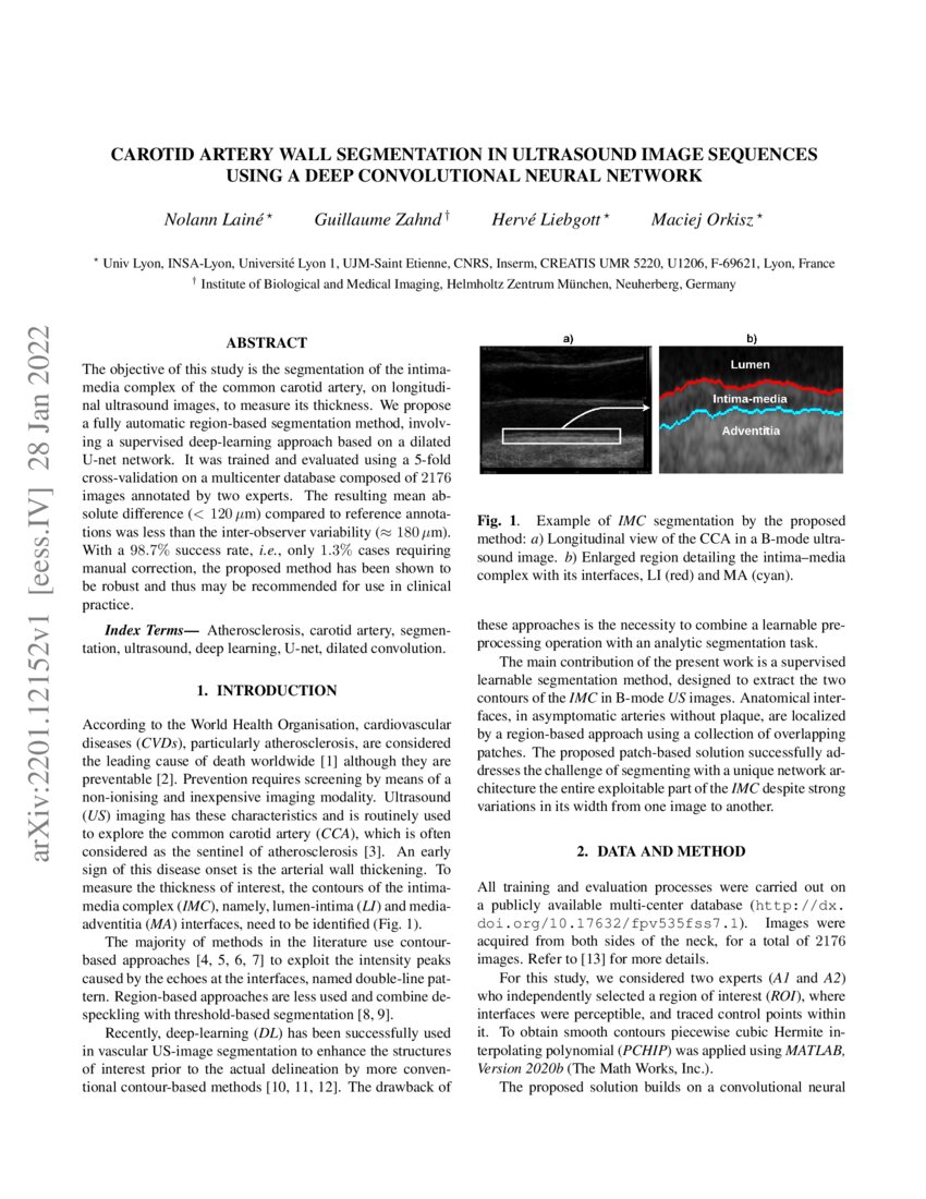 Carotid Artery Wall Segmentation In Ultrasound Image Sequences Using A Deep Convolutional Neural