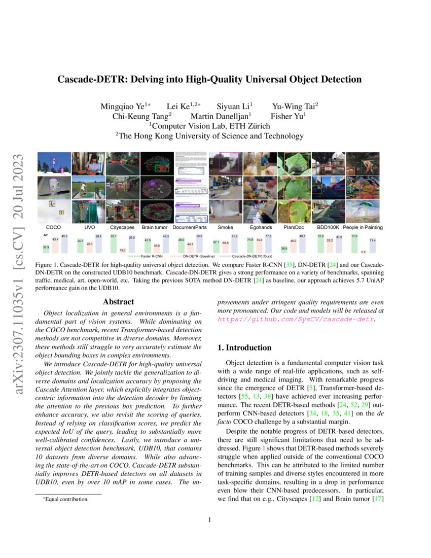 Cascade-DETR: Delving into High-Quality Universal Object Detection | DeepAI