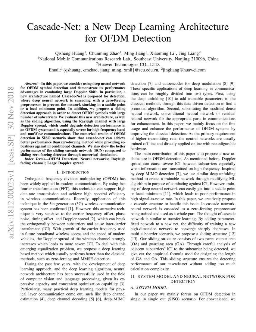 Cascade-Net: a New Deep Learning Architecture for OFDM Detection | DeepAI