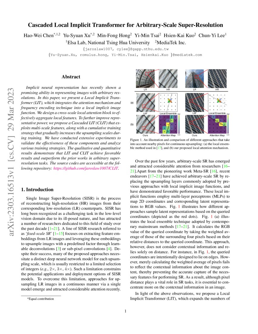 Cascaded Local Implicit Transformer For Arbitrary Scale Super Resolution Deepai 