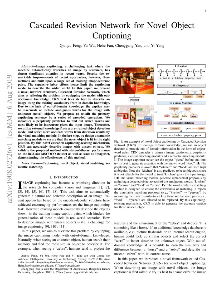 Cascaded Revision Network for Novel Object Captioning | DeepAI