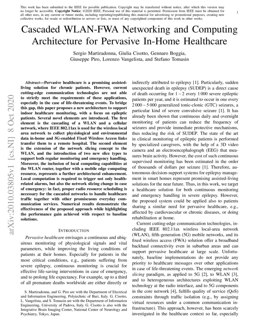 Cascaded WLAN-FWA Networking and Computing Architecture for Pervasive ...