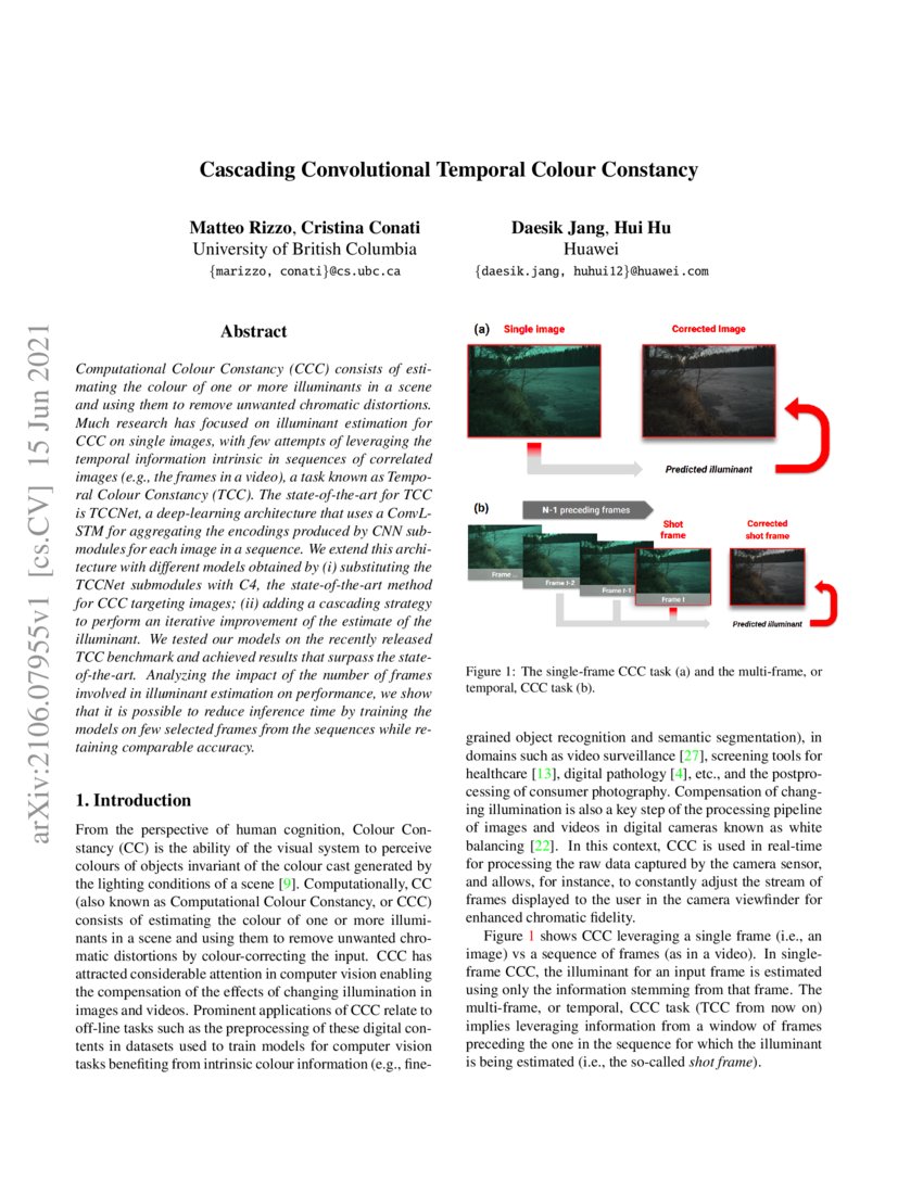 Cascading Convolutional Temporal Colour Constancy | DeepAI
