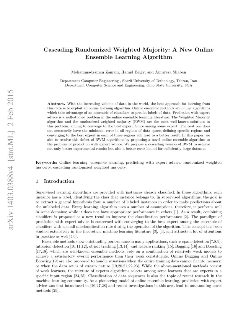 Cascading Randomized Weighted Majority: A New Online Ensemble Learning ...