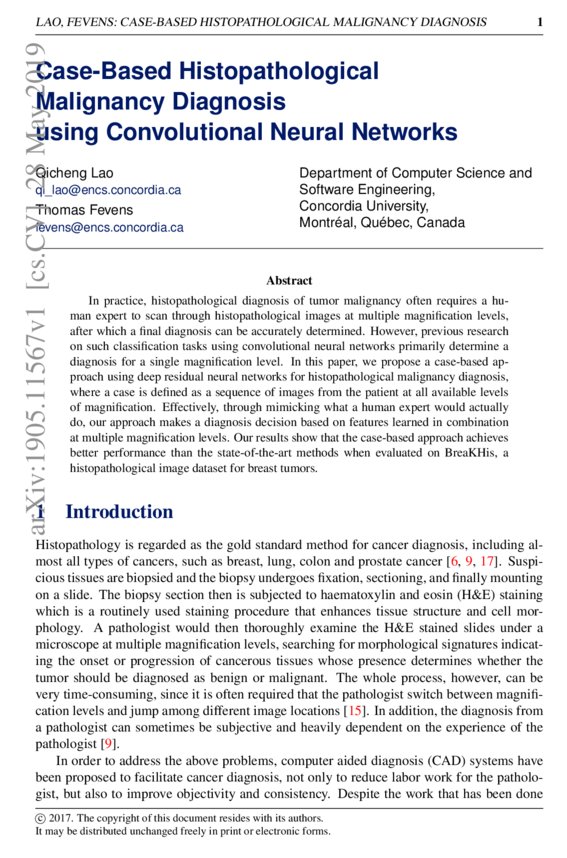 Case-Based Histopathological Malignancy Diagnosis using Convolutional ...