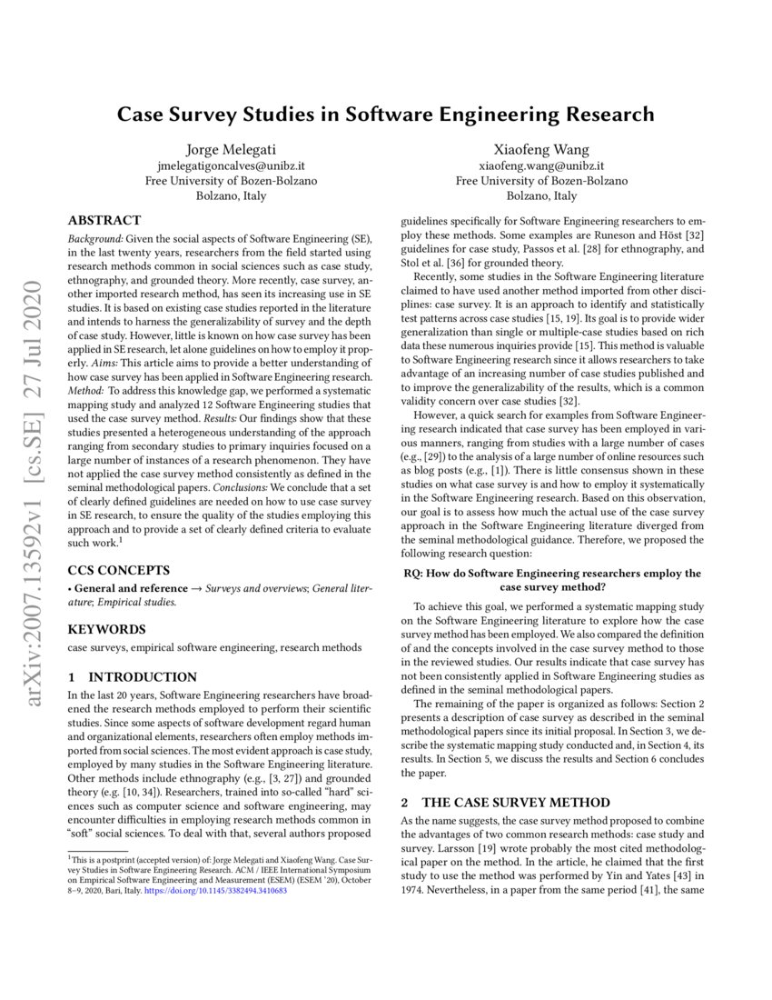 Case Survey Studies in Software Engineering Research | DeepAI