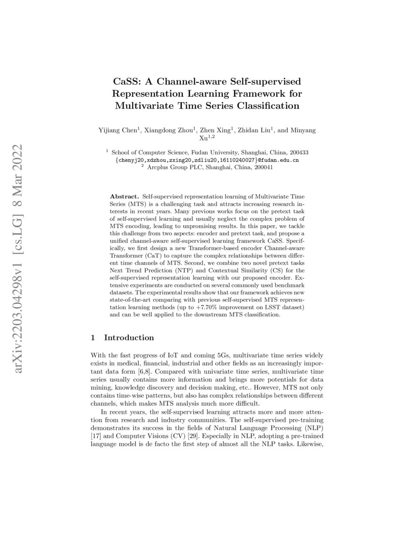 CaSS: A Channel-aware Self-supervised Representation Learning Framework ...