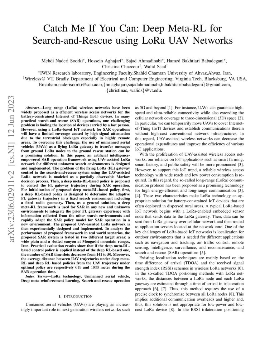 Catch Me If You Can Deep Meta Rl For Search And Rescue Using Lora Uav