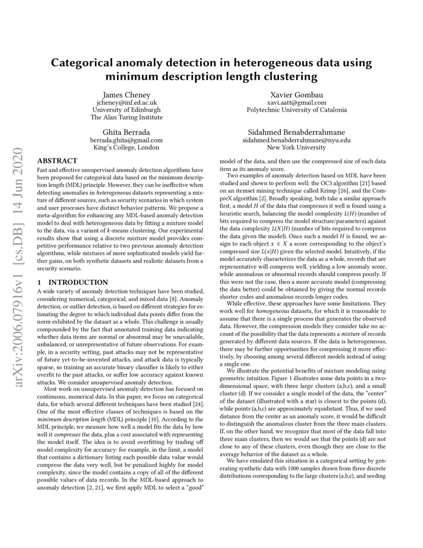 Categorical anomaly detection in heterogeneous data using minimum description length clustering ...