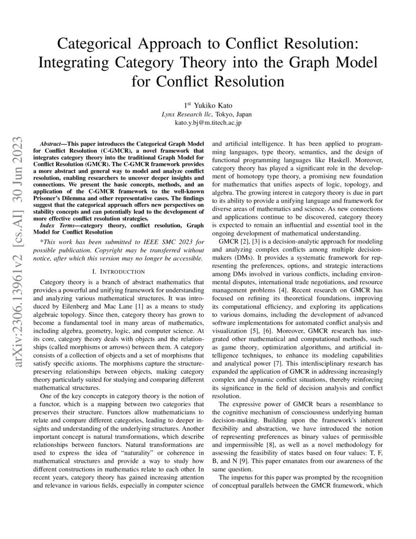 Categorical Approach to Conflict Resolution: Integrating Category Theory into the Graph Model ...