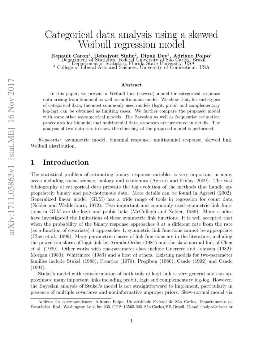 Categorical data analysis using a skewed Weibull regression model | DeepAI