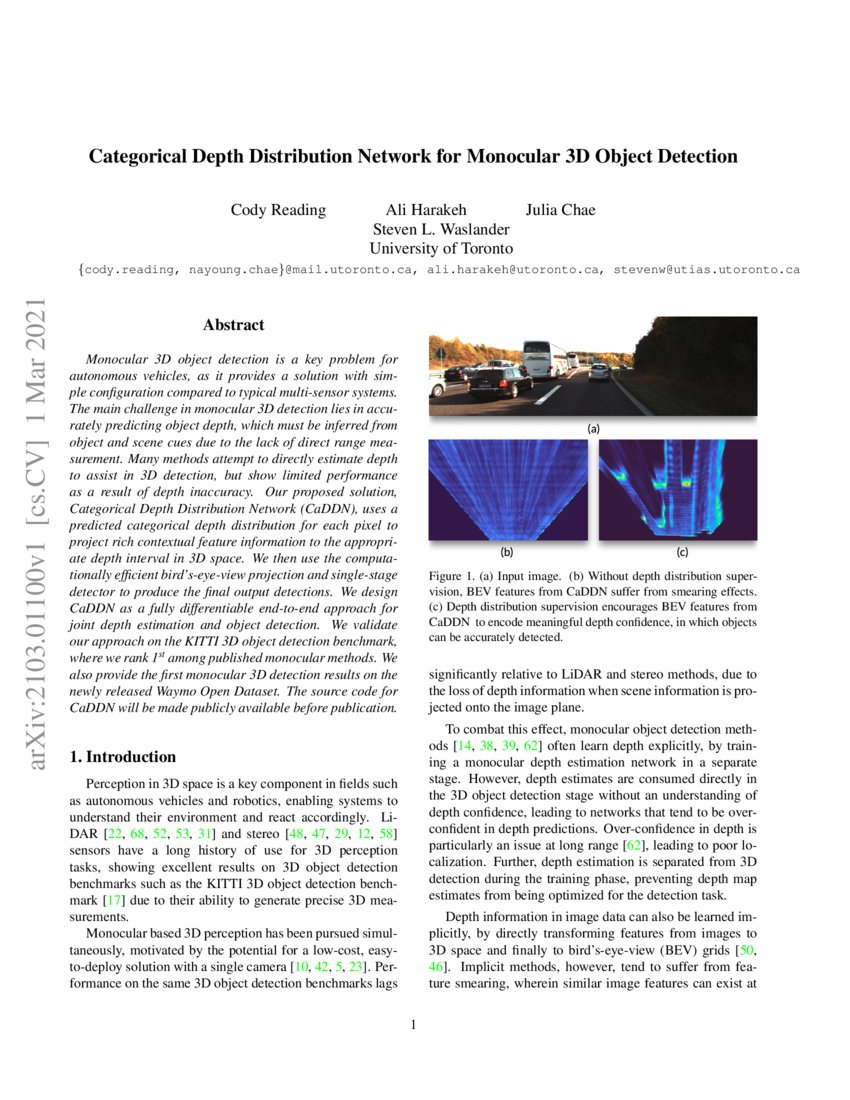 Categorical Depth Distribution Network For Monocular 3d Object Detection Deepai