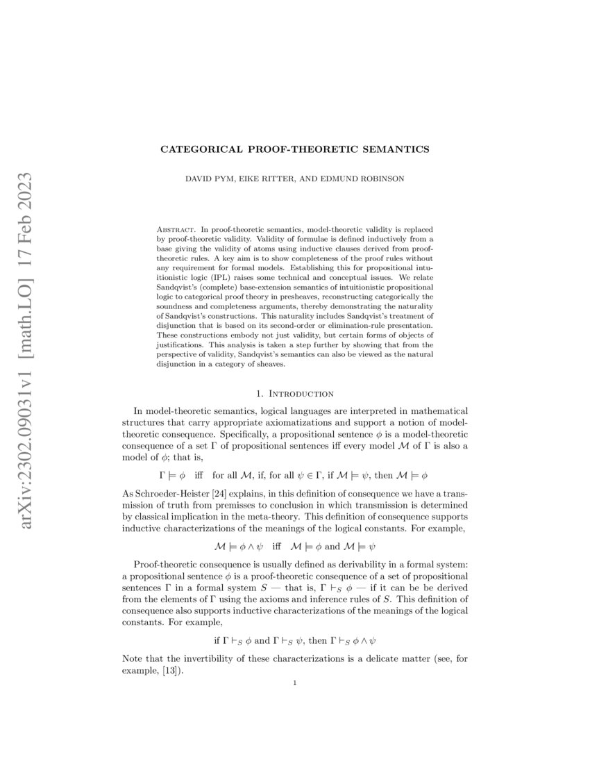 Categorical Proof Theoretic Semantics Deepai
