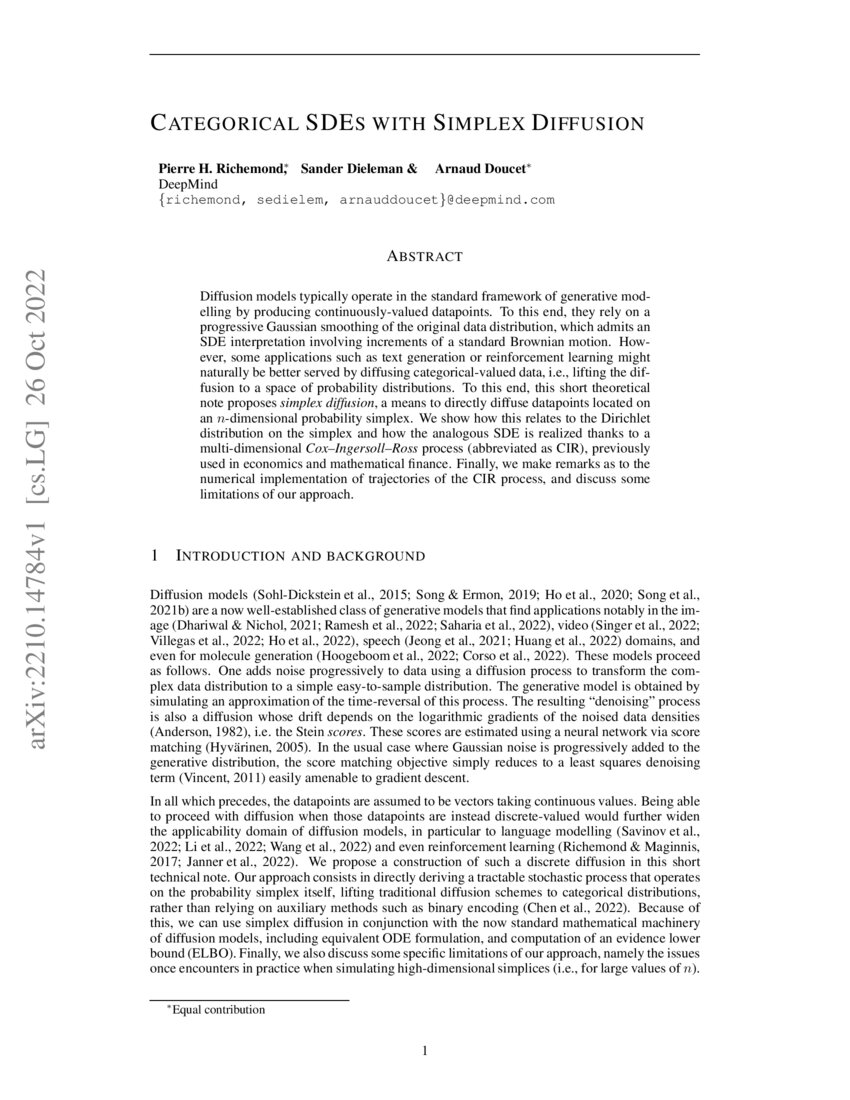 Categorical SDEs with Simplex Diffusion | DeepAI