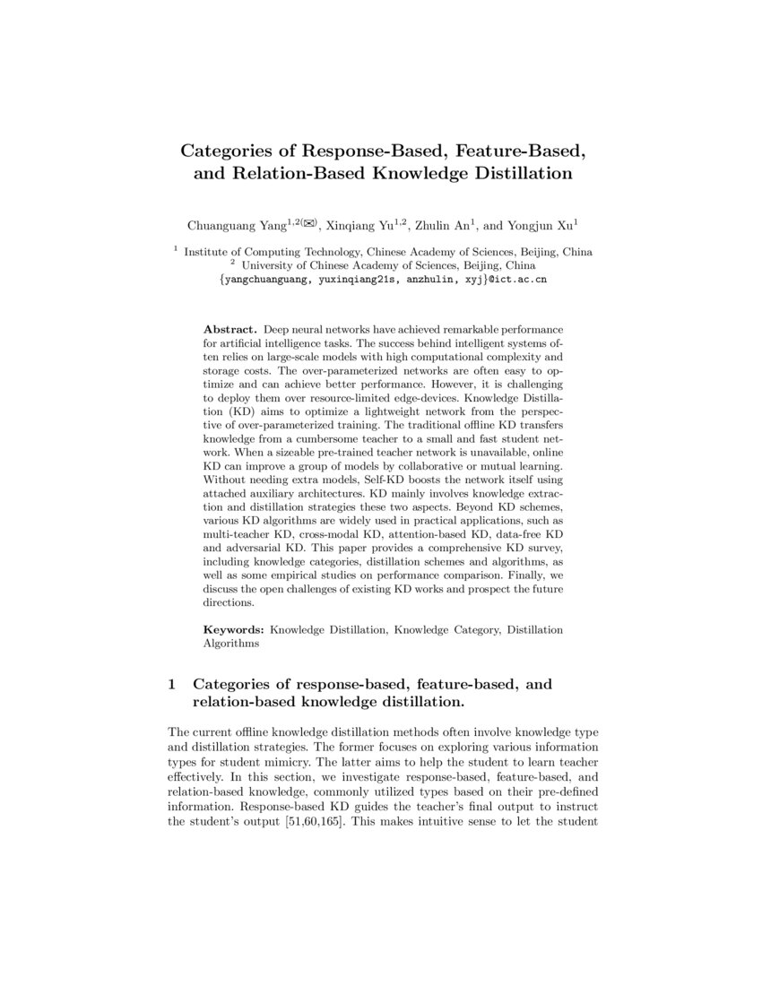 Categories Of Response Based Feature Based And Relation Based Knowledge Distillation Deepai