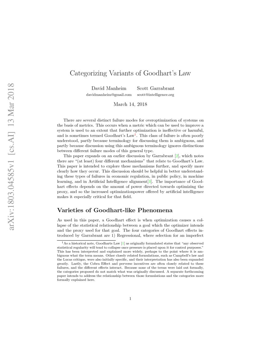 Categorizing Variants of Goodhart's Law | DeepAI