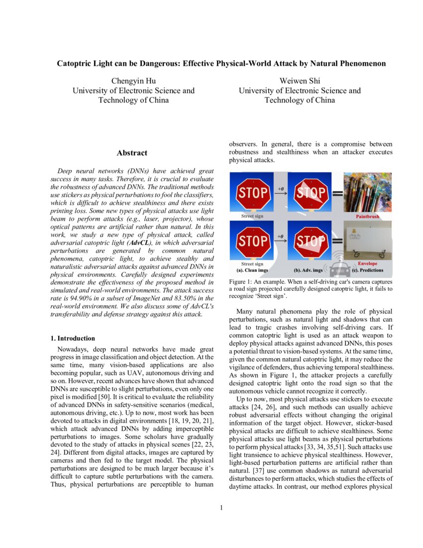 Catoptric Light can be Dangerous: Effective Physical-World Attack by ...