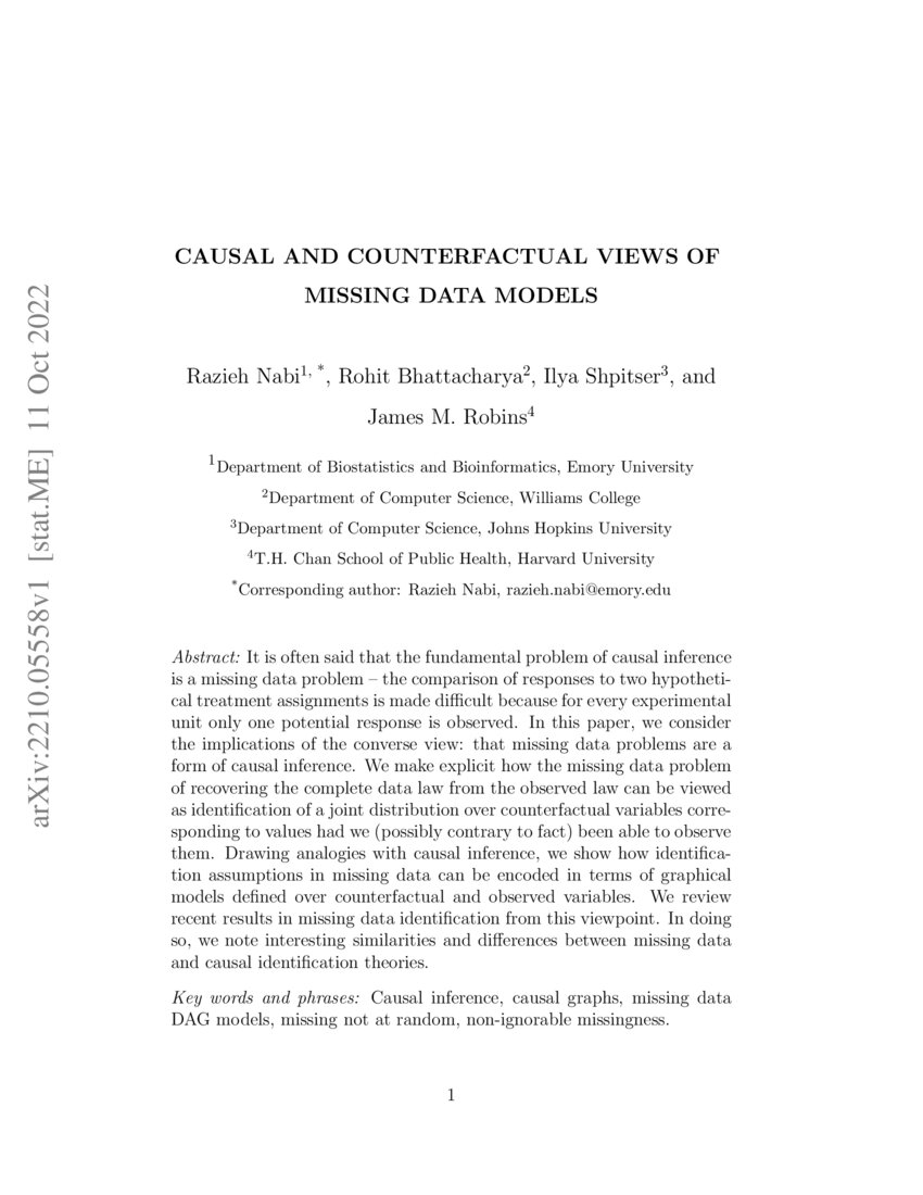 Causal and counterfactual views of missing data models | DeepAI Causal and counterfactual views of missing data models | DeepAI