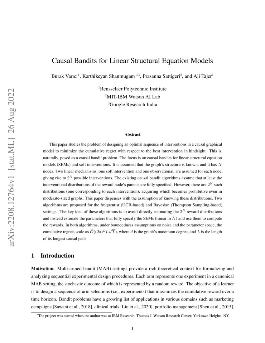 Causal Bandits For Linear Structural Equation Models Deepai